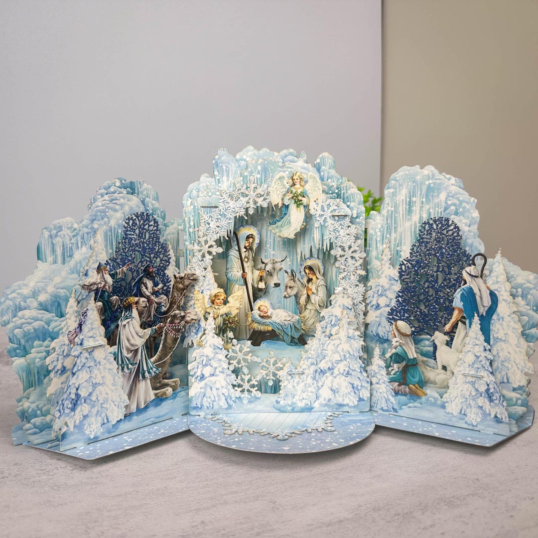 Handmade 3D Pop up Christmas Card | Nativity Scene Winter Wonderland ...