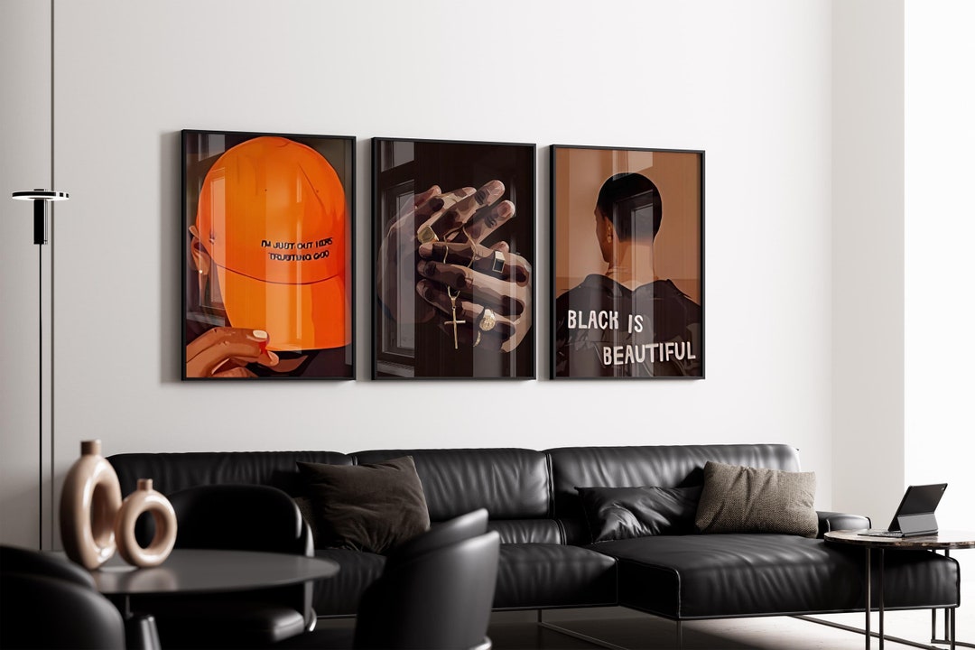 Black Man Art, Set of 3 Posters, Masculine Wall Art, Urban Lifestyle ...