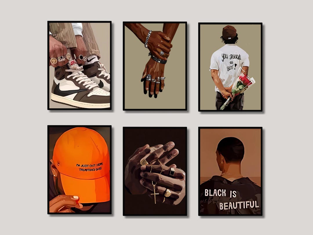 Set of 6 Black Man Art, Fashion Art, Black Man Art, Black Boy Art ...
