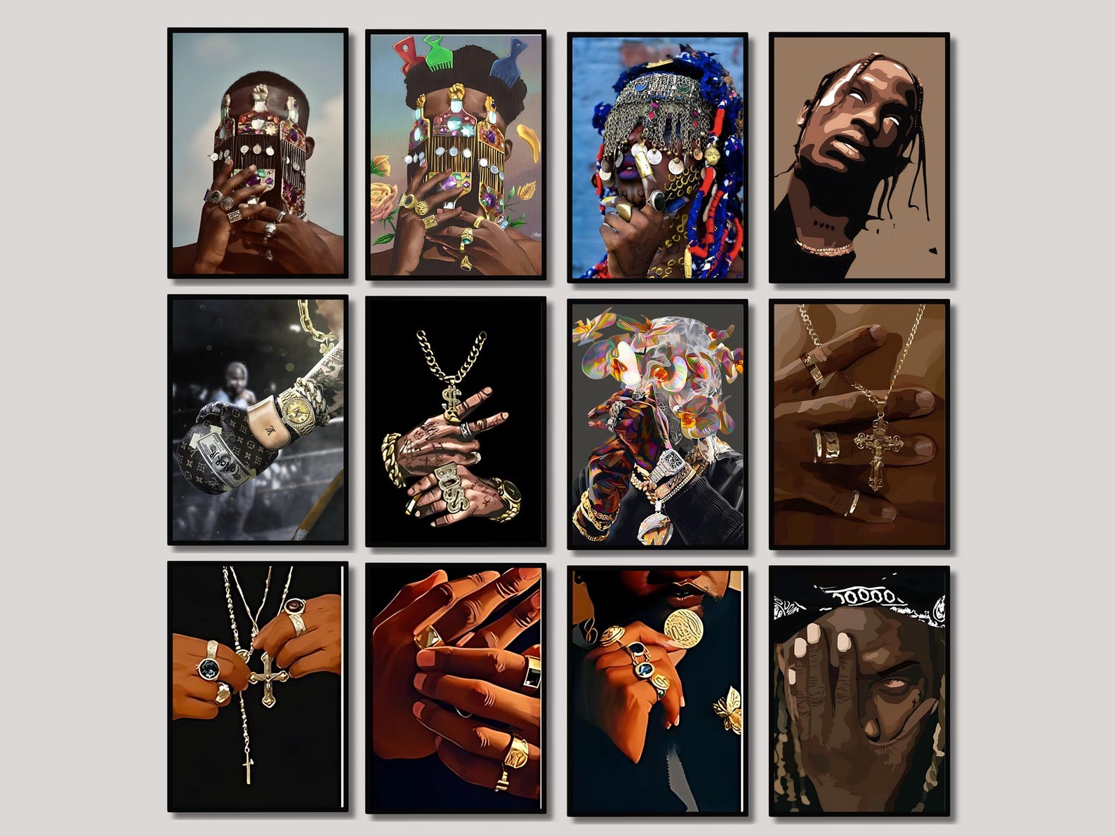 Set of 12 Black Man Art, African American Art, Black Boss Art ...