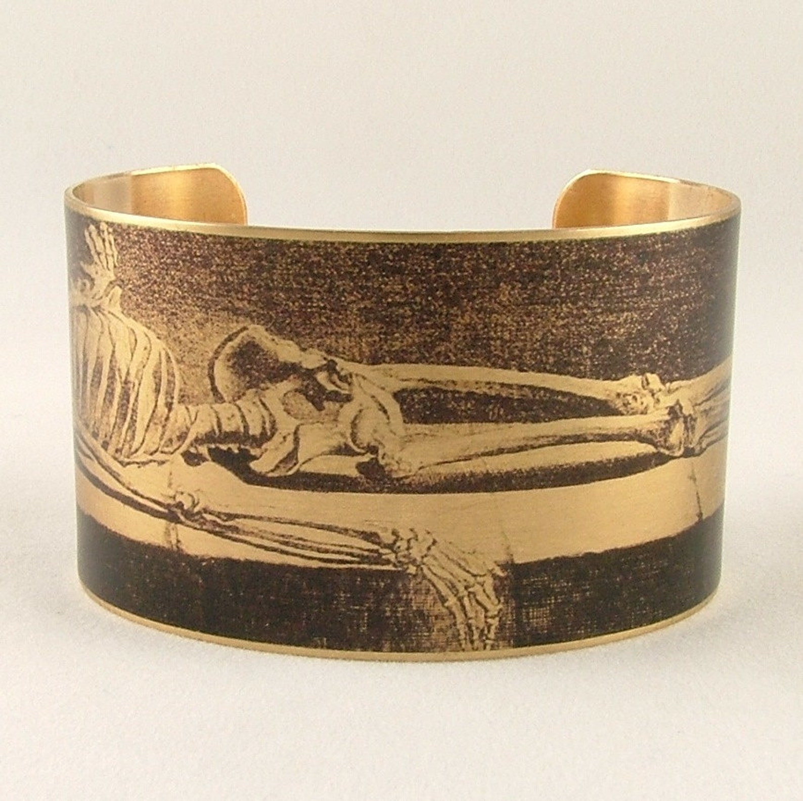 Human Skeleton Brass Cuff Bracelet Macabre Bones in the Mausoleum - Etsy