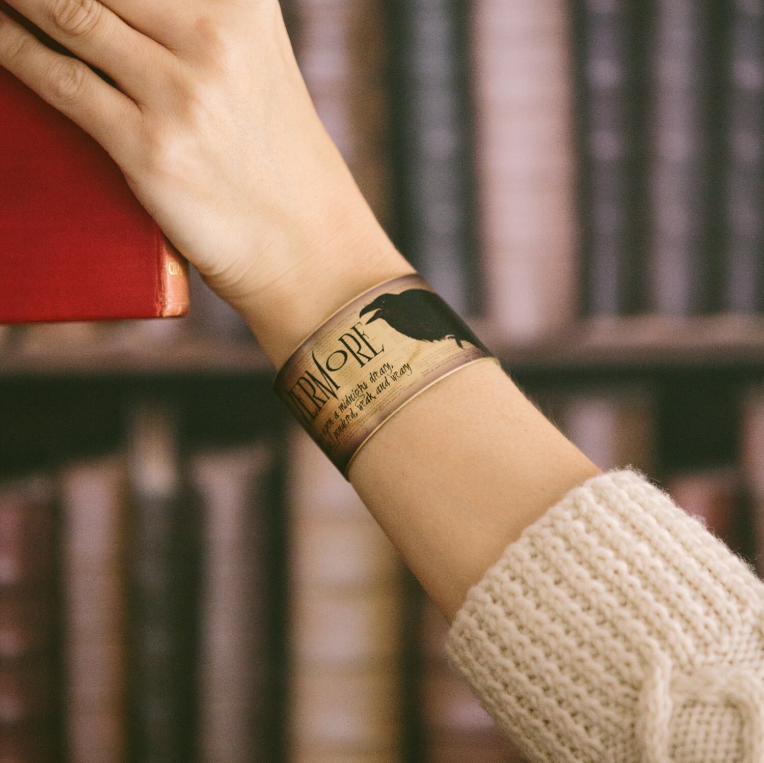 The Raven Edgar Allan Poe Quote Brass Cuff Bracelet - Poetry Bracelet ...