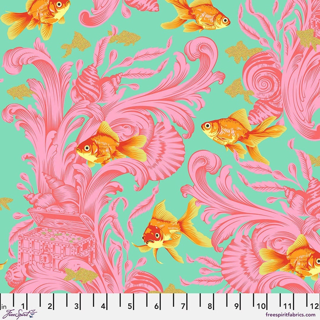 Tula Pink - Metallic Besties- Treading Water- Blossom - 100% Cotton ...