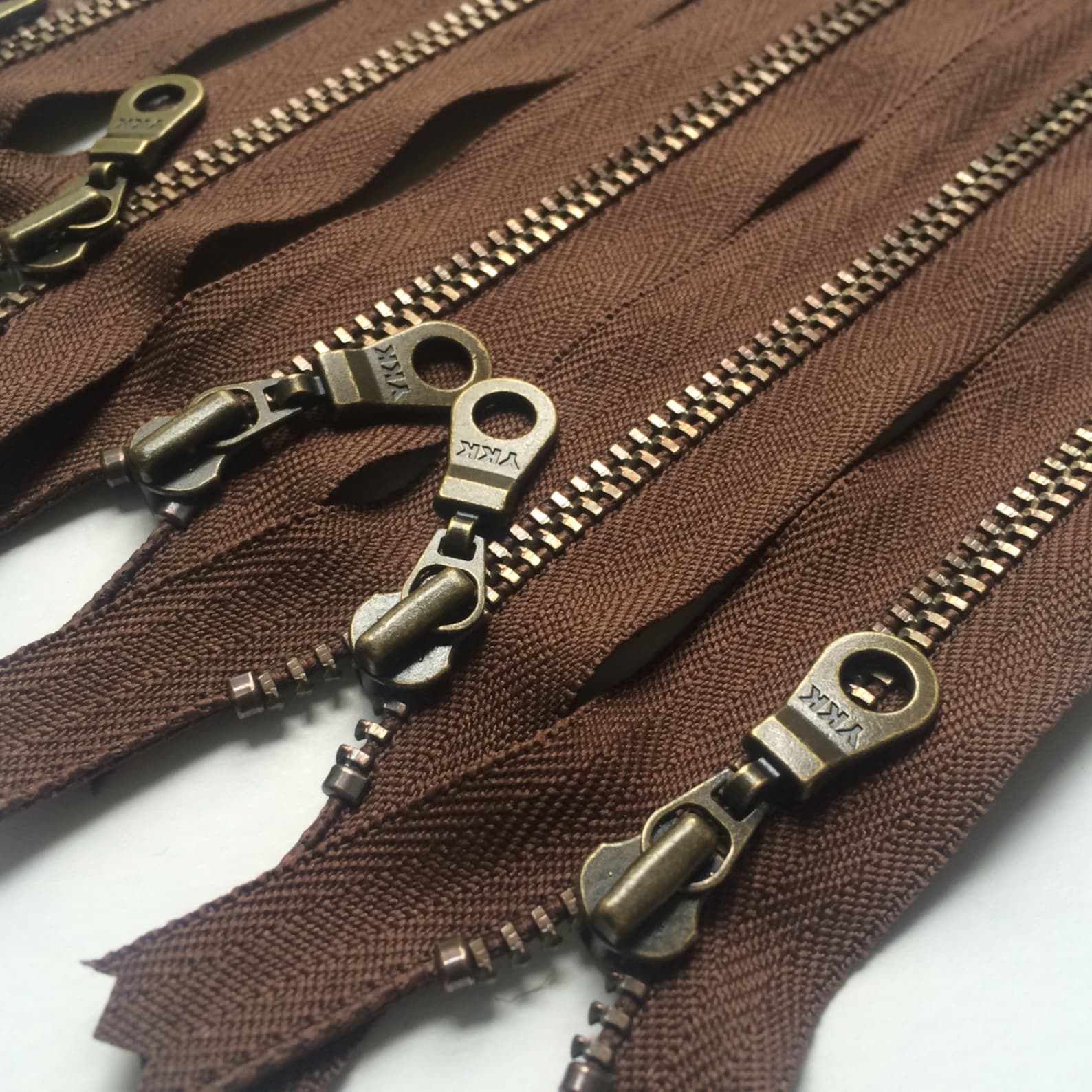 YKK Metal Teeth Zippers Seal Brown With Antique Brass Teeth and Donut ...