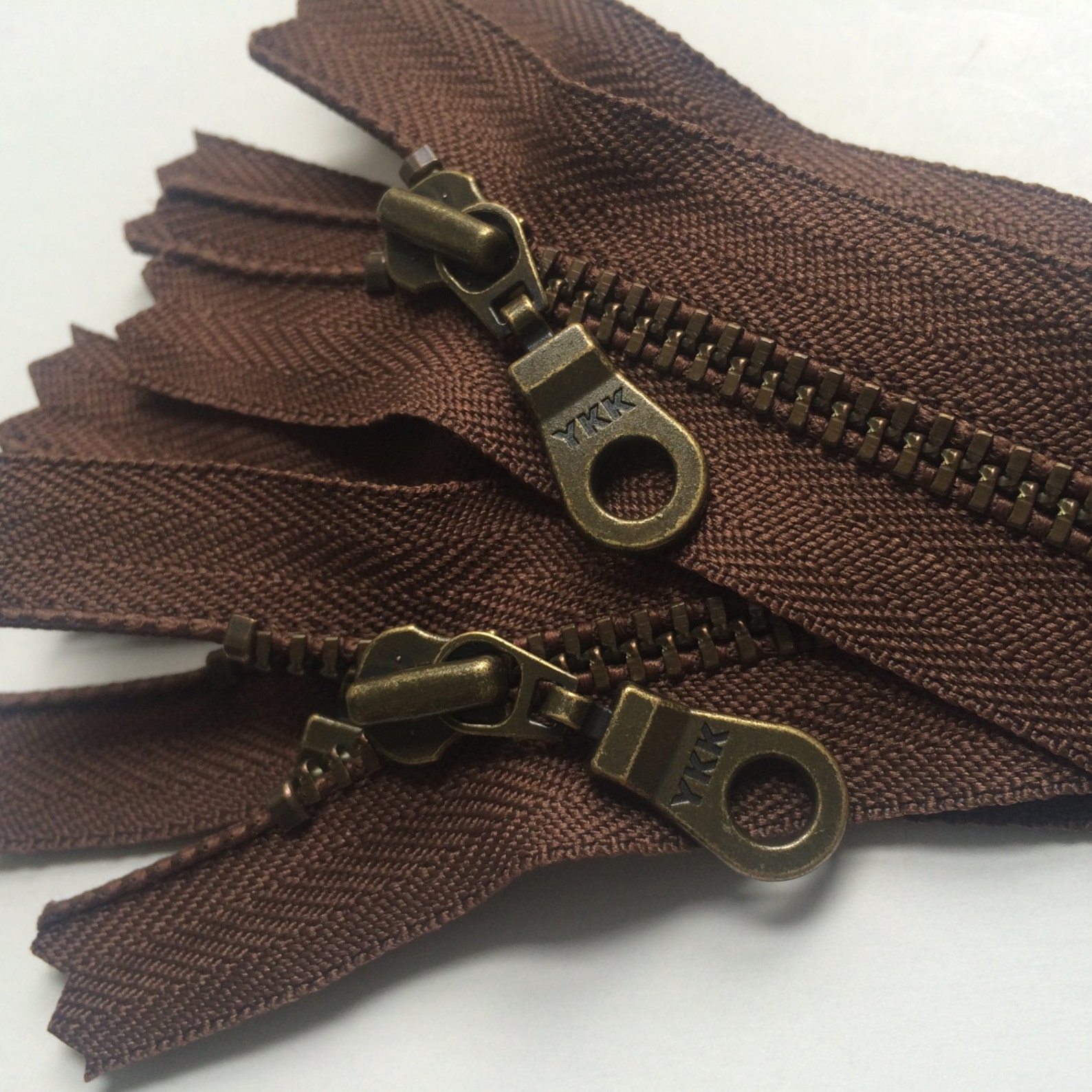 YKK Metal Teeth Zippers Seal Brown With Antique Brass Teeth and Donut ...
