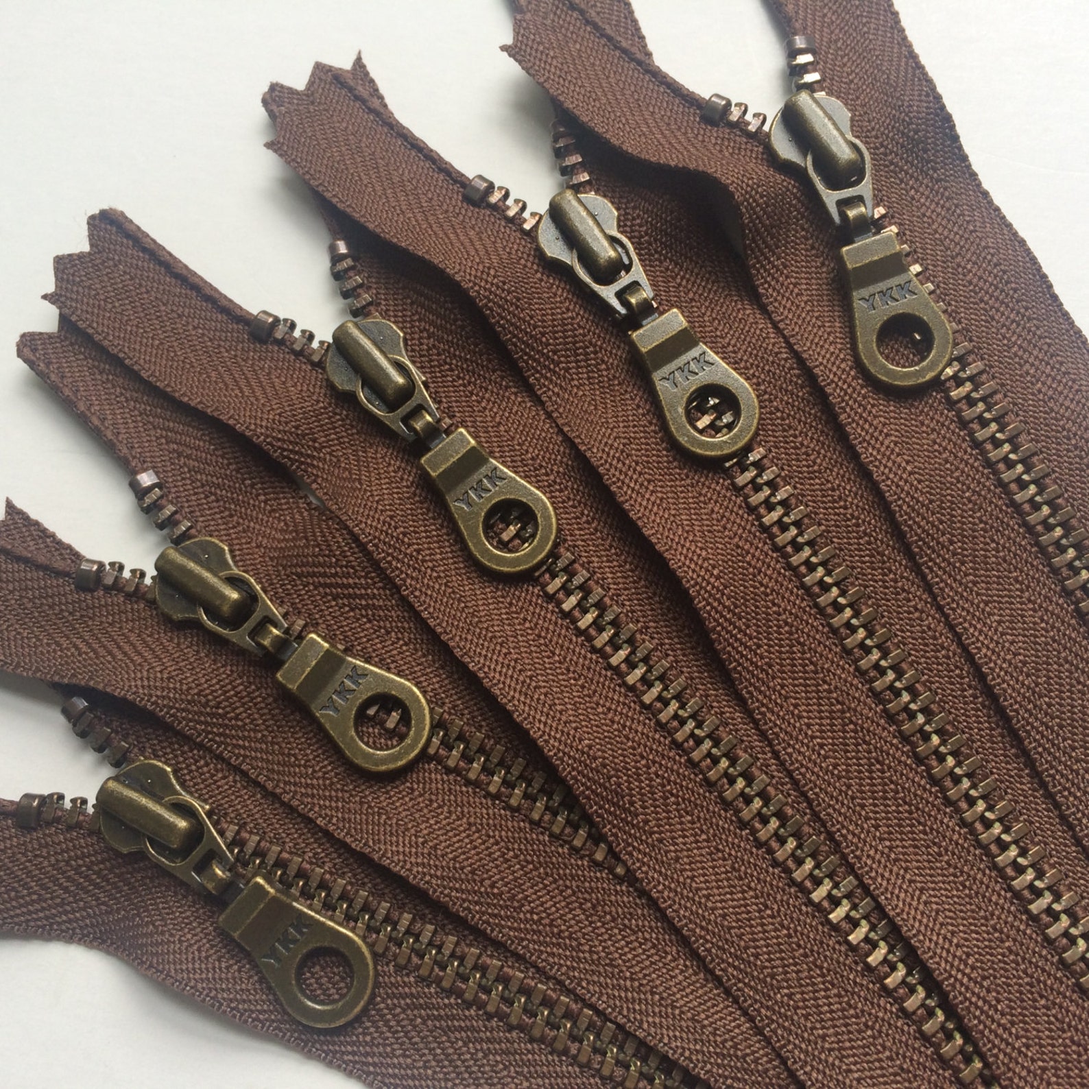 YKK Metal Teeth Zippers Seal Brown With Antique Brass Teeth and Donut ...