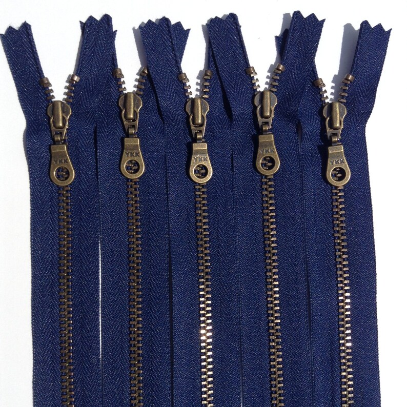 YKK Metal Teeth Zippers- Dark Blue Antique Brass Donut Pull-color 919 ...