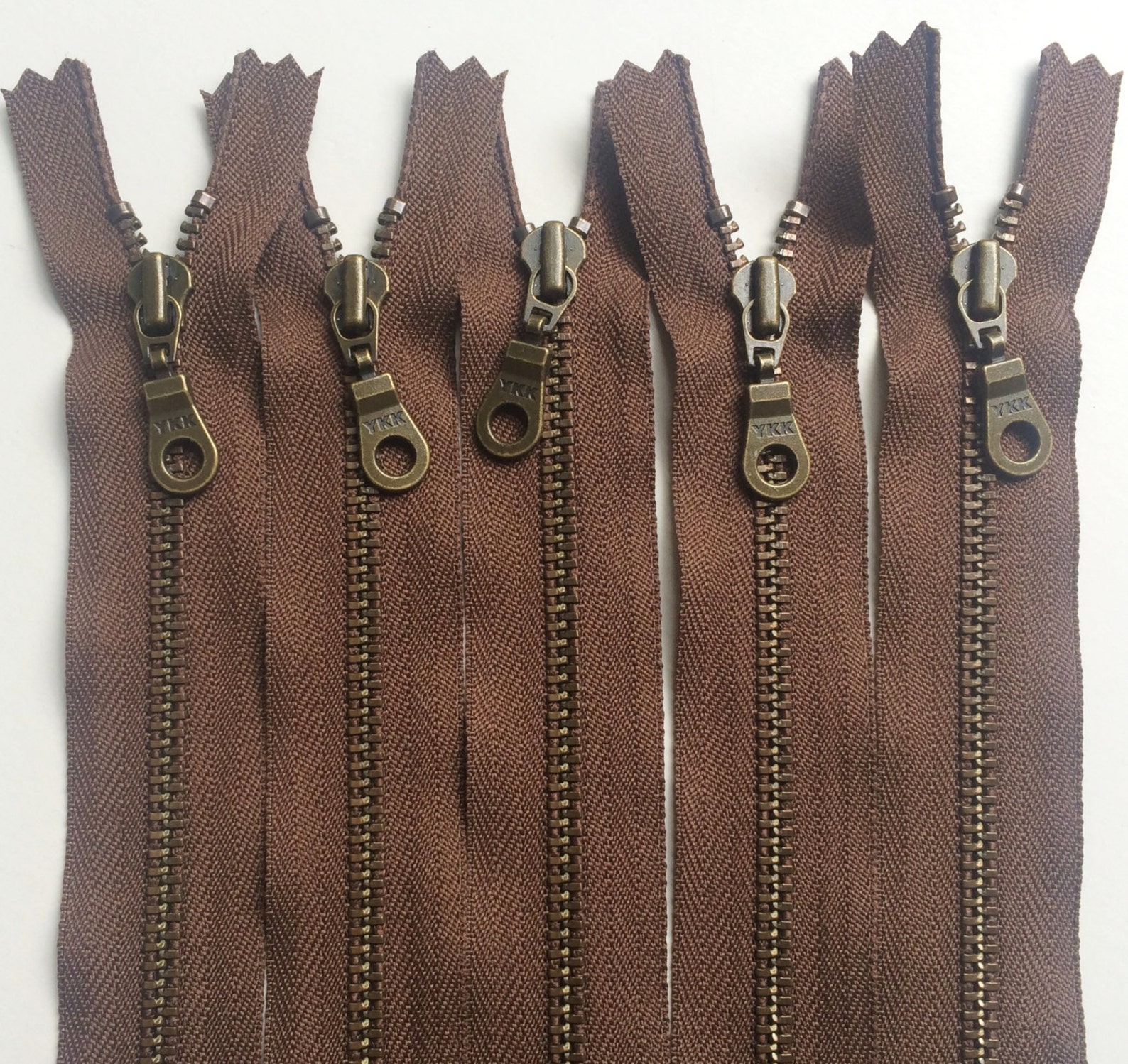 YKK Metal Teeth Zippers Seal Brown With Antique Brass Teeth and Donut ...