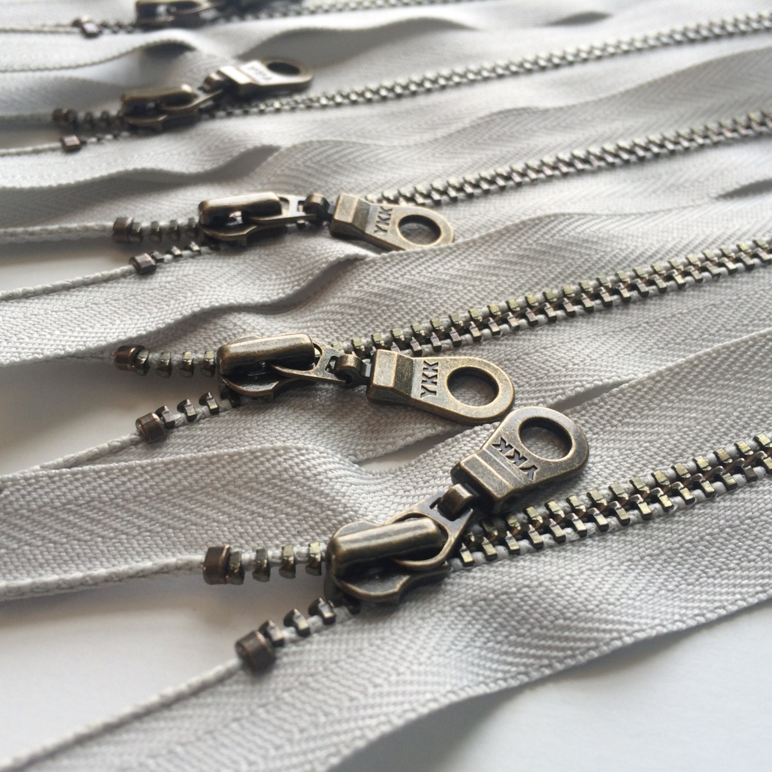 YKK Metal Teeth Zippers Light Grey Antique Brass Donut Pull - Etsy