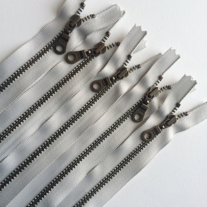 YKK Metal Teeth Zippers Light Grey Antique Brass Donut Pull - Etsy