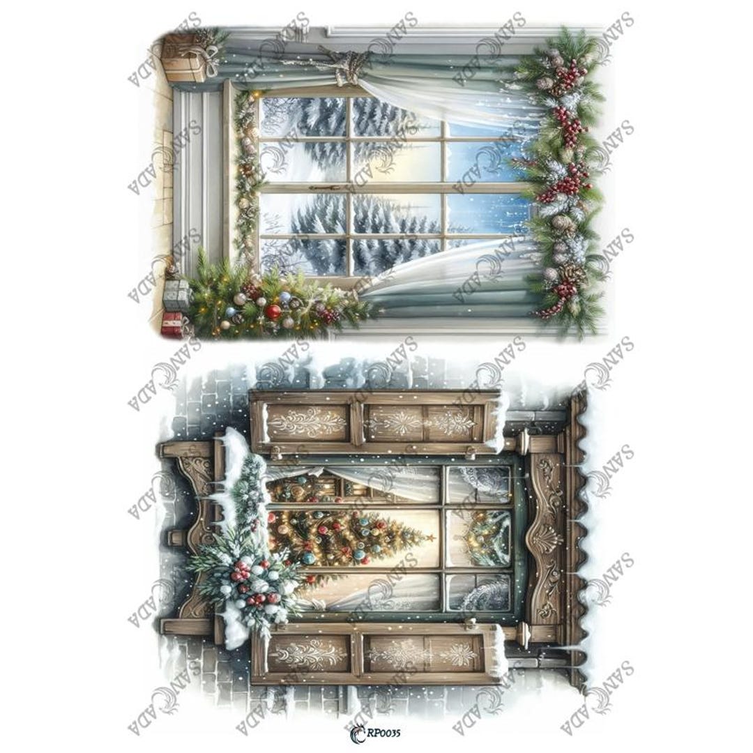 Christmas Decorated Windows Festive Digital Images for Decoupage ...