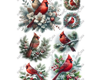Beautiful Cardinal Birds Digital Download for Decoupage - A4 Size ...