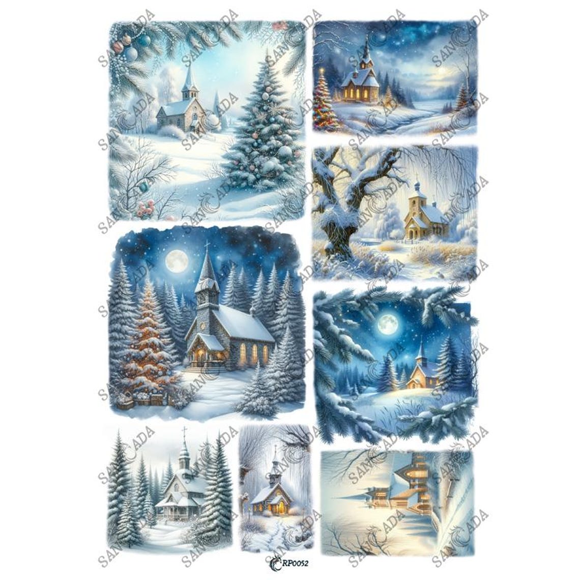 Christmas Church Winter Scene Digital Decoupage Paper A4 Size RP0052 - Etsy