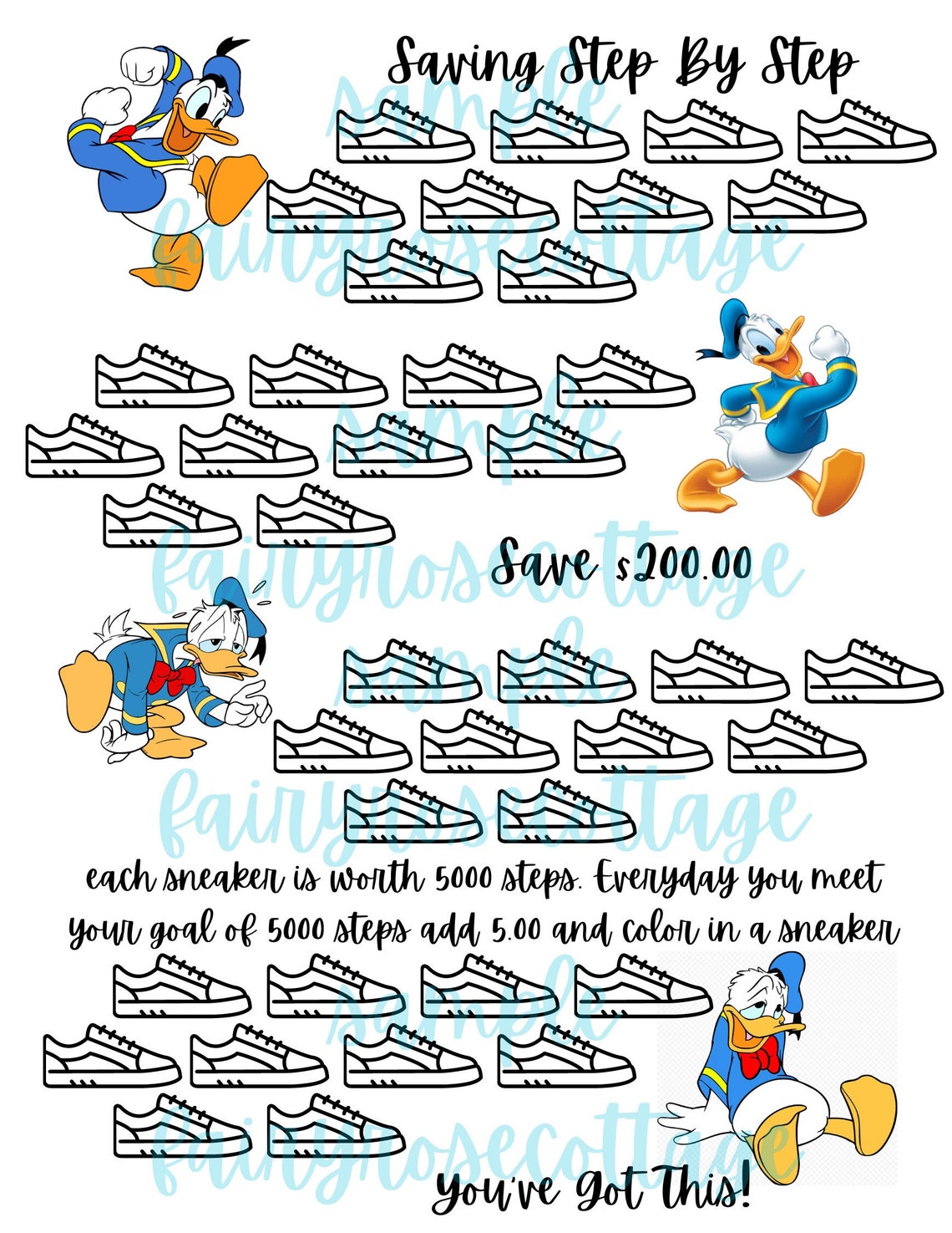 Step Tracker Savings Challenge, Fitness Printable (PDF Instant Download ...