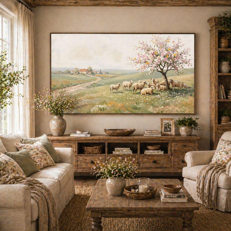 Sheep Meadow Samsung Frame TV Art, Cherry Blossom Spring Landscape ...