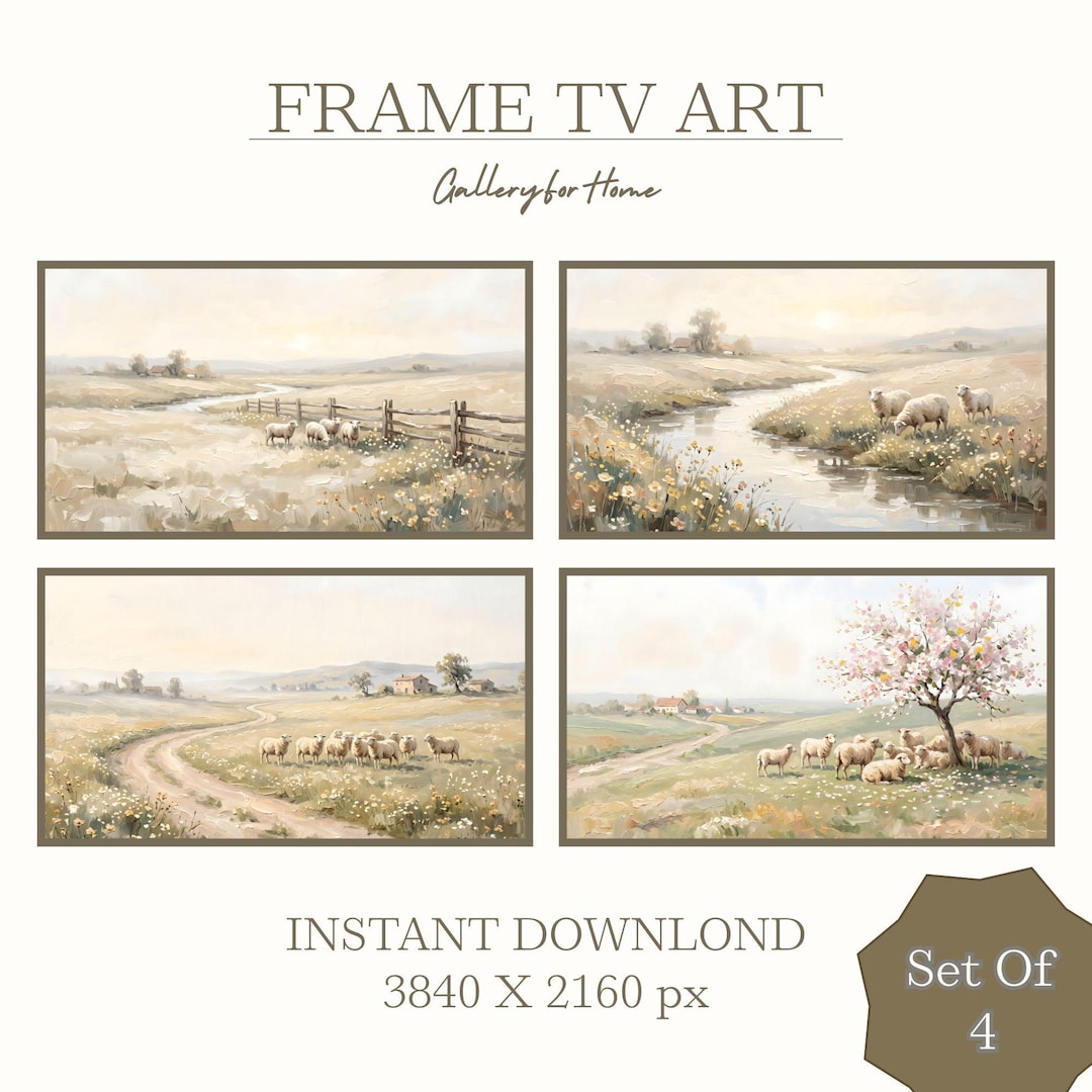 Sheep Meadow Samsung Frame TV Art, Cherry Blossom Spring Landscape ...