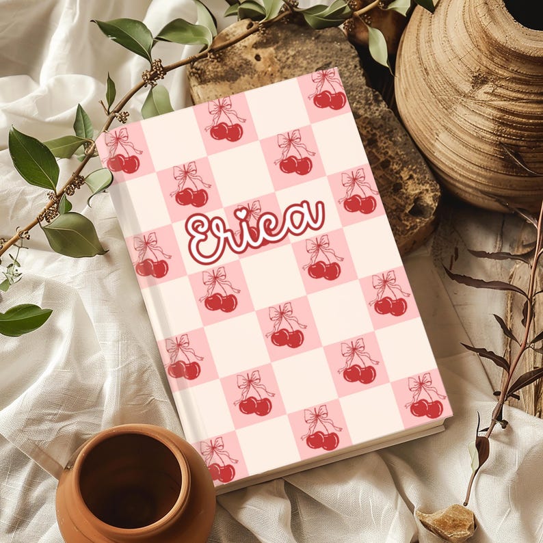 Custom Cherry Coquette Checkered Hardcover Journal for Reflection ...