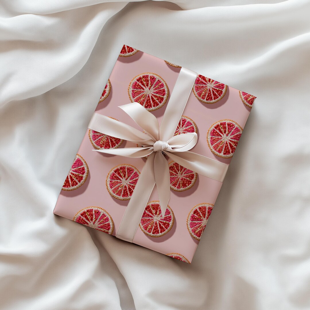 Pink Grapefruit Fruit Wrapping Paper for Plant Garden Lover Embroidered ...