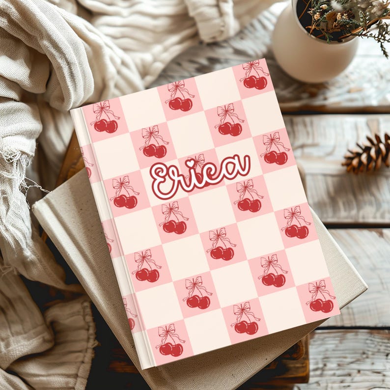 Custom Cherry Coquette Checkered Hardcover Journal for Reflection ...