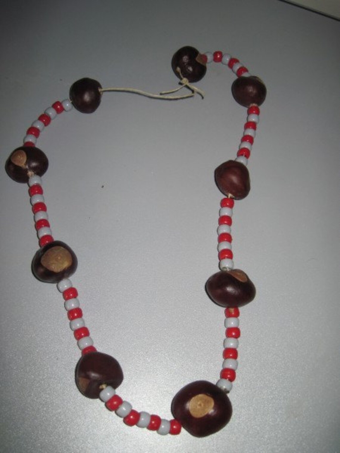 Real Ohio Buckeye Necklace With Red and Gray Beads - Etsy