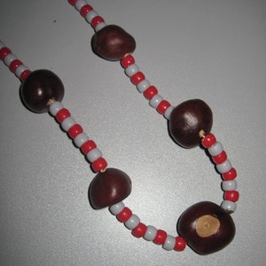 Real Ohio Buckeye Necklace With Red and Gray Beads - Etsy