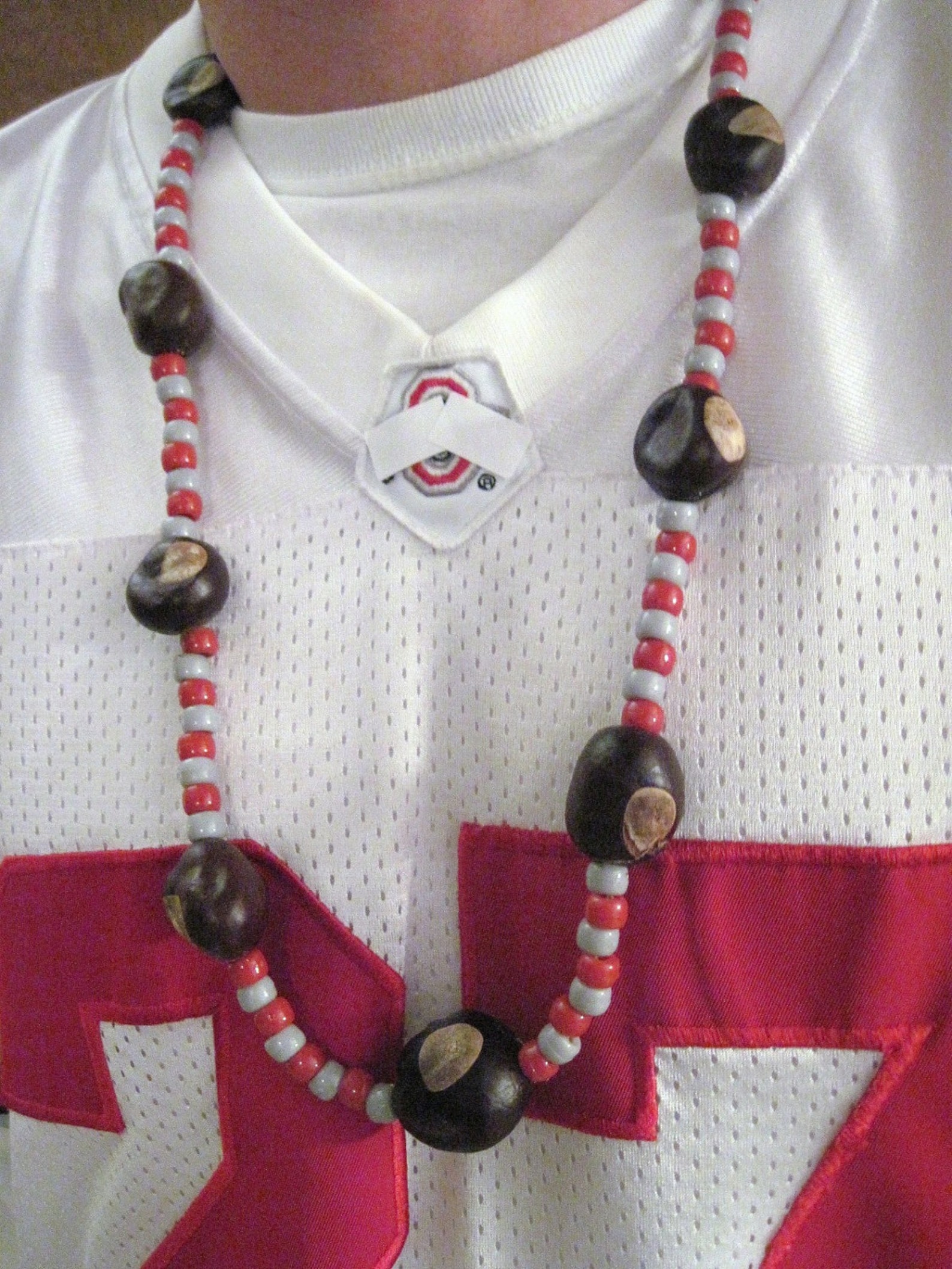 Real Ohio Buckeye Necklace With Red and Gray Beads - Etsy