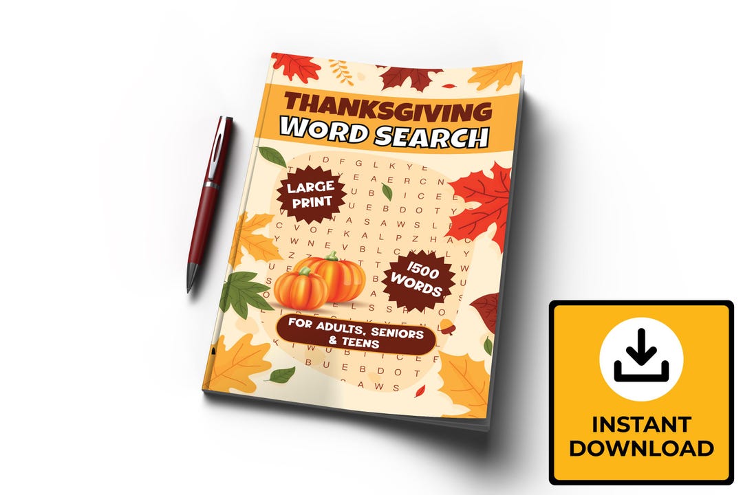 Thanksgiving Word Search for Adults: Instant Download 75 Fun Holiday ...
