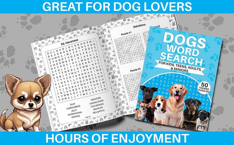 Dog Breeds Word Search Puzzle Book: 50 Large Print Puzzles - Etsy
