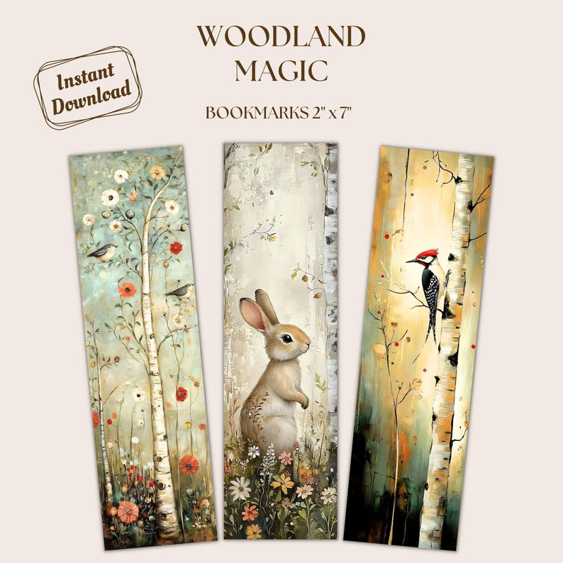 WOODLAND ANIMAL BOOKMARKS | 2x7", Print at Home Pdf, Instant Download ...