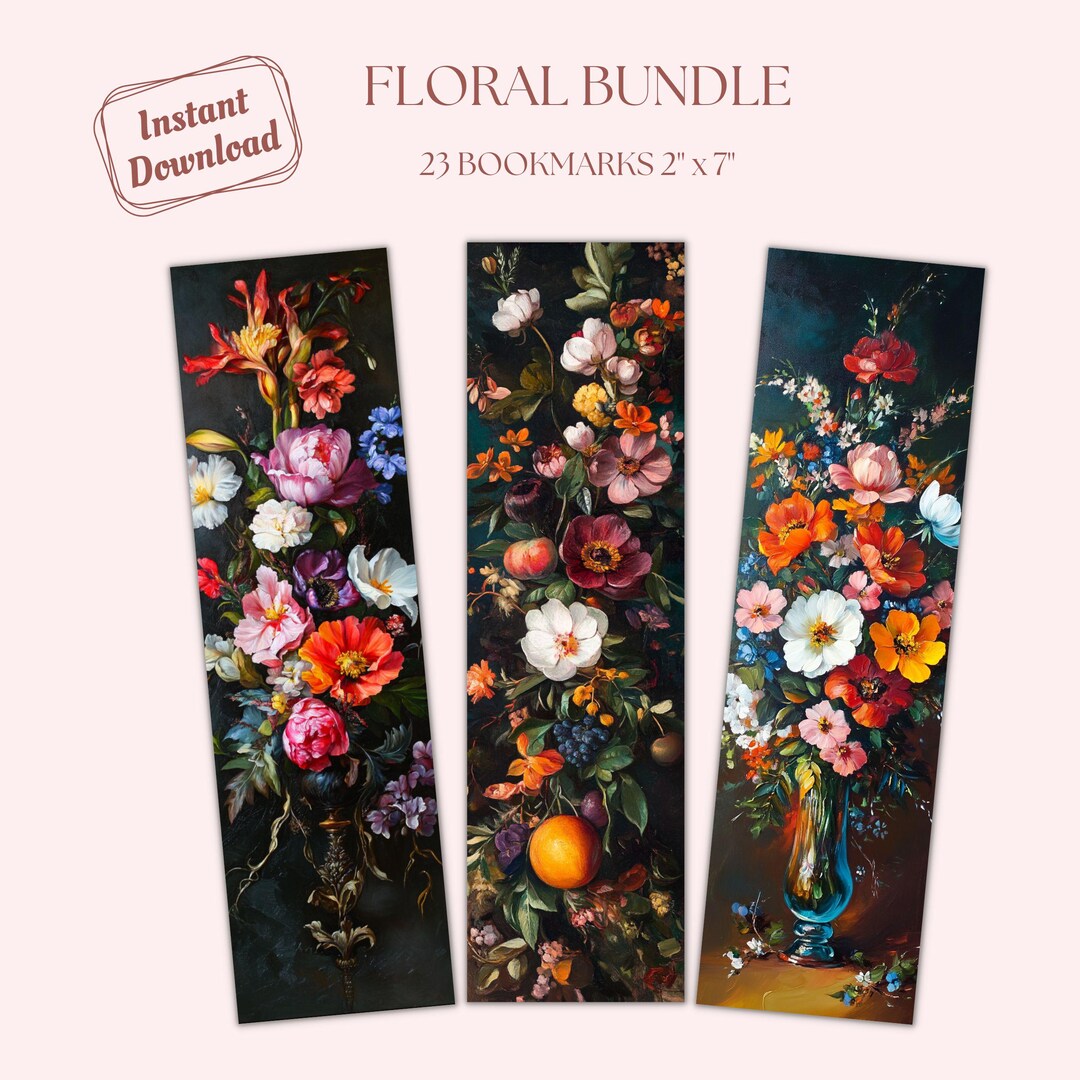 FLORAL PRINTABLE BOOKMARKS | Still Life, Baroque Style, 2x7", Print at ...
