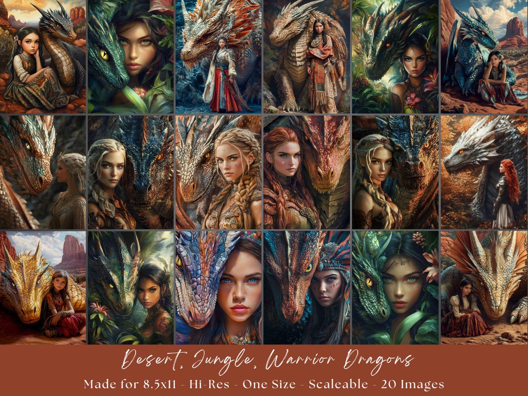 FANTASY DRAGON SET | Printable Wall Art, Dragon, Desert, Jungle ...
