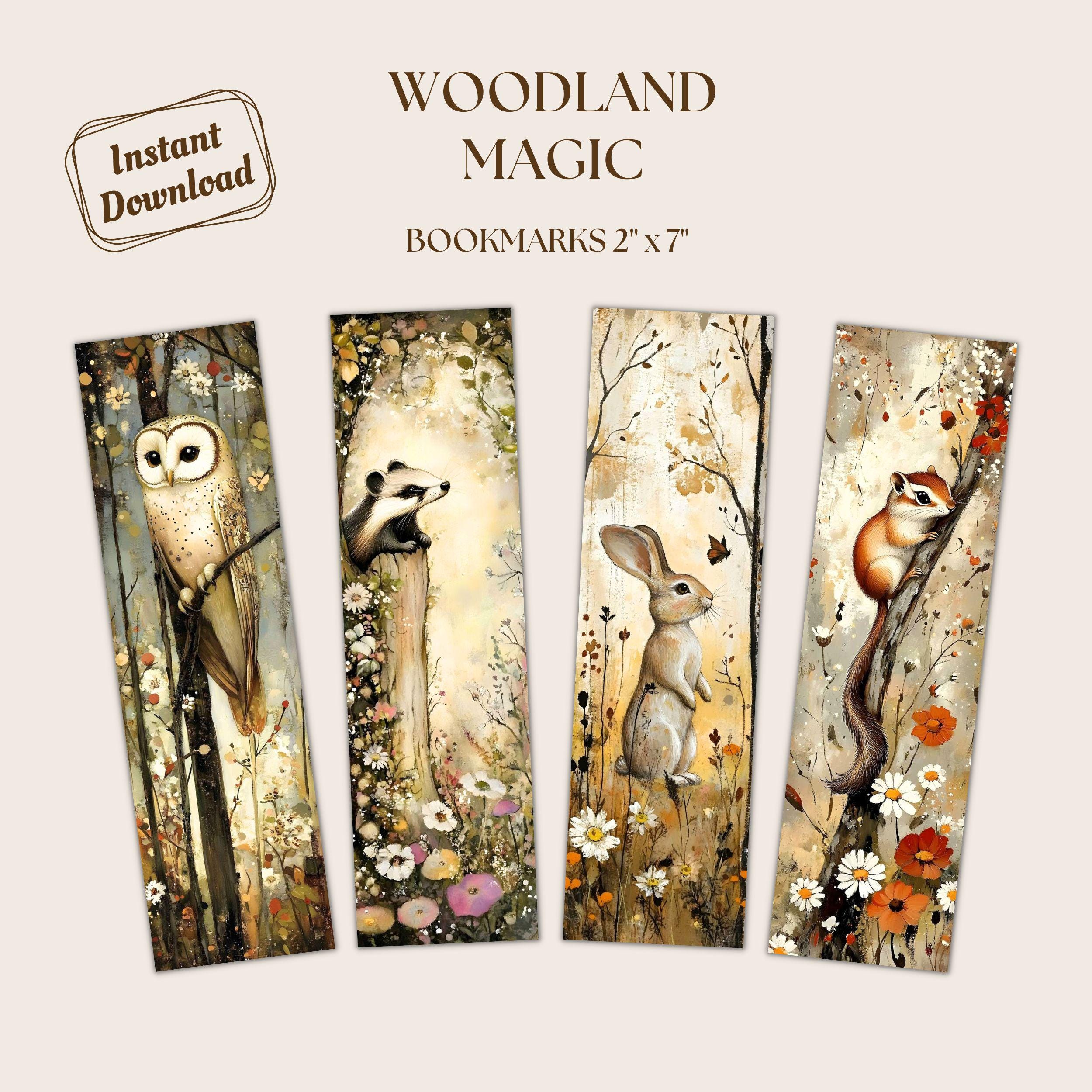 WOODLAND ANIMAL BOOKMARKS | 2x7", Print at Home Pdf, Instant Download ...