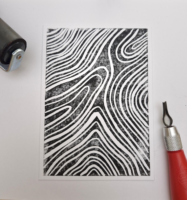 Handmade Linocut Pattern Print in Black - Etsy