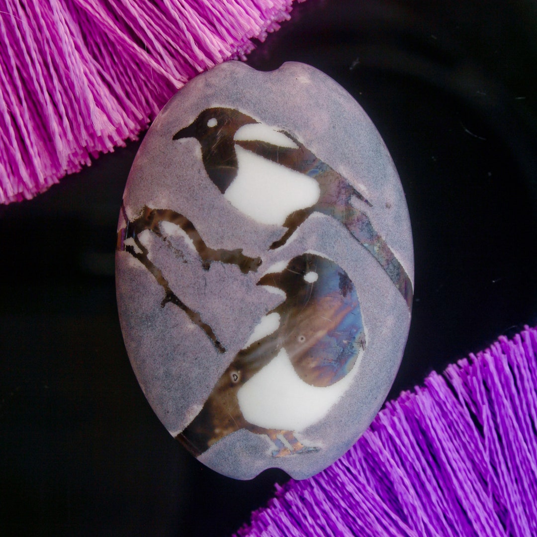 Magpie Pendant ~ Handmade Lampwork Glass Focal Bead SRA Sandblasted ...