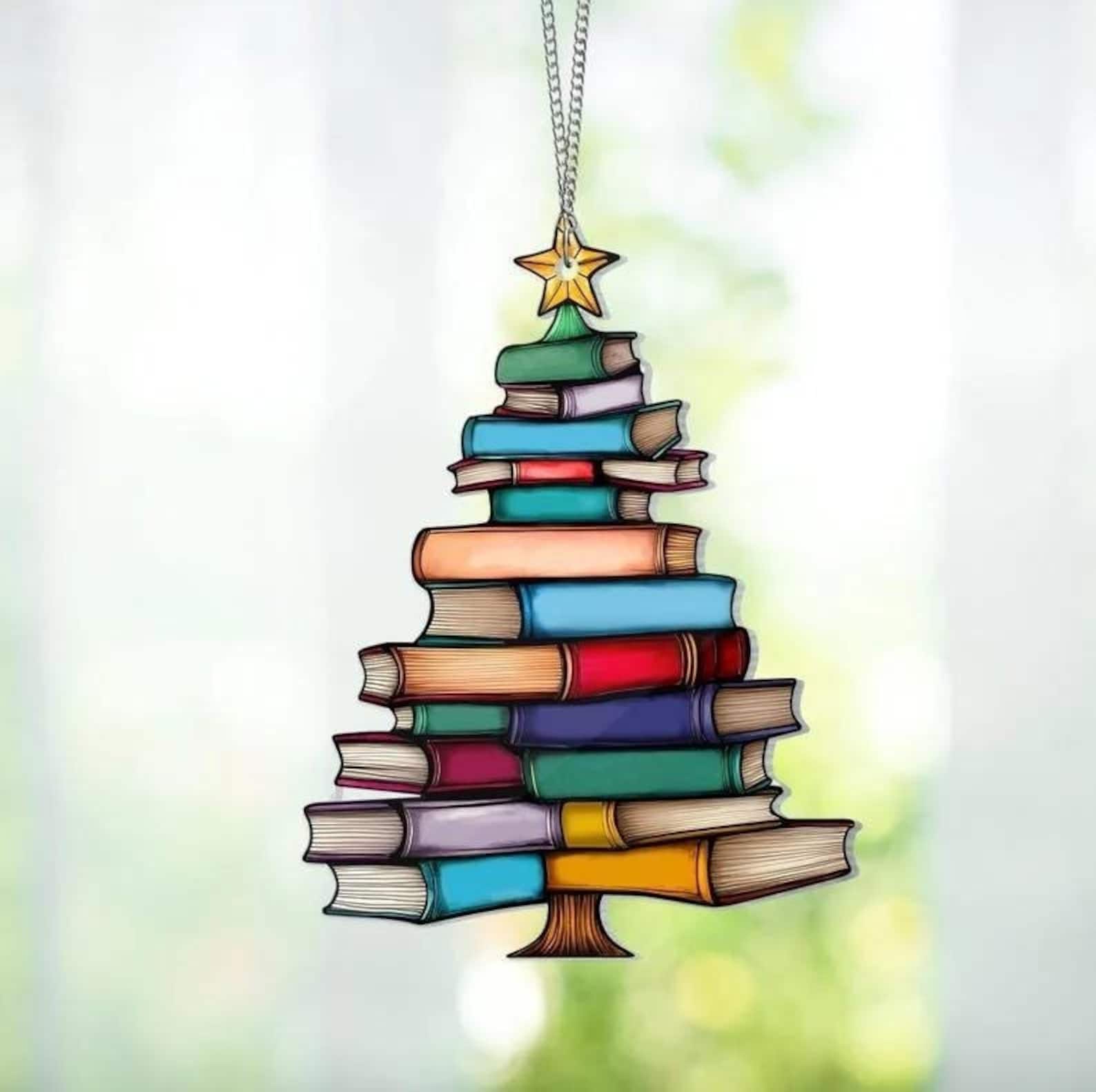 Christmas Book Tree Suncatcher Ornament Unique Bookish Gift for Book ...