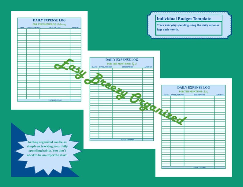 Printable Budget Template Simple Download Blue Green - Etsy