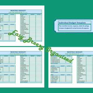 Printable Budget Template Simple Download Blue Green - Etsy