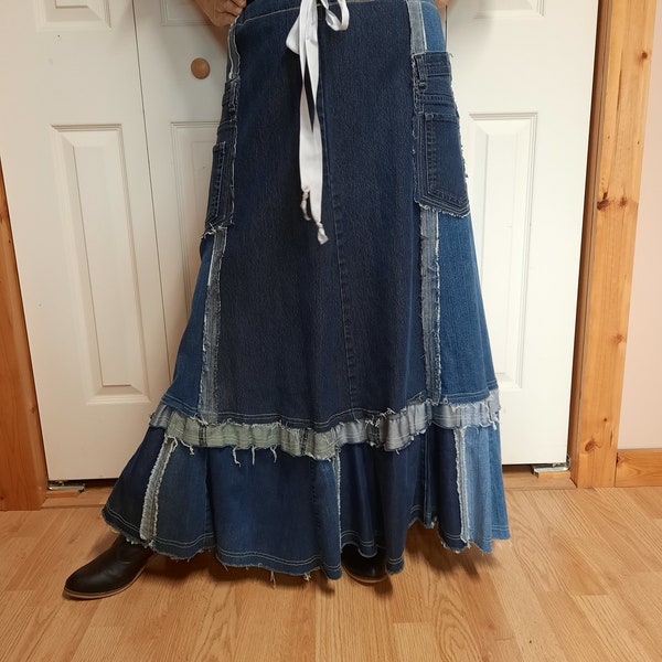 Upcycled Denim Skirt - Etsy