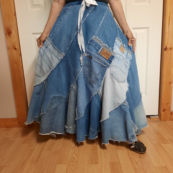 Upcycled Denim Skirt - Etsy