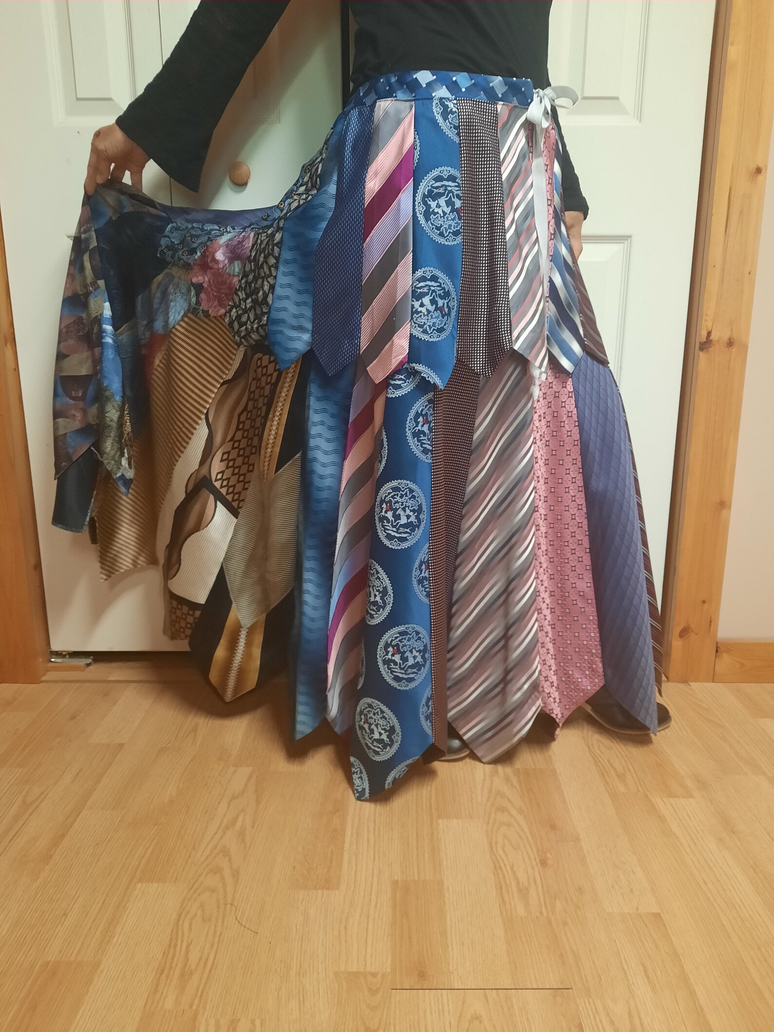 Recycled Necktie Long Skirt, Upcycled Neck Tie Skirt, Adjustable Waist ...