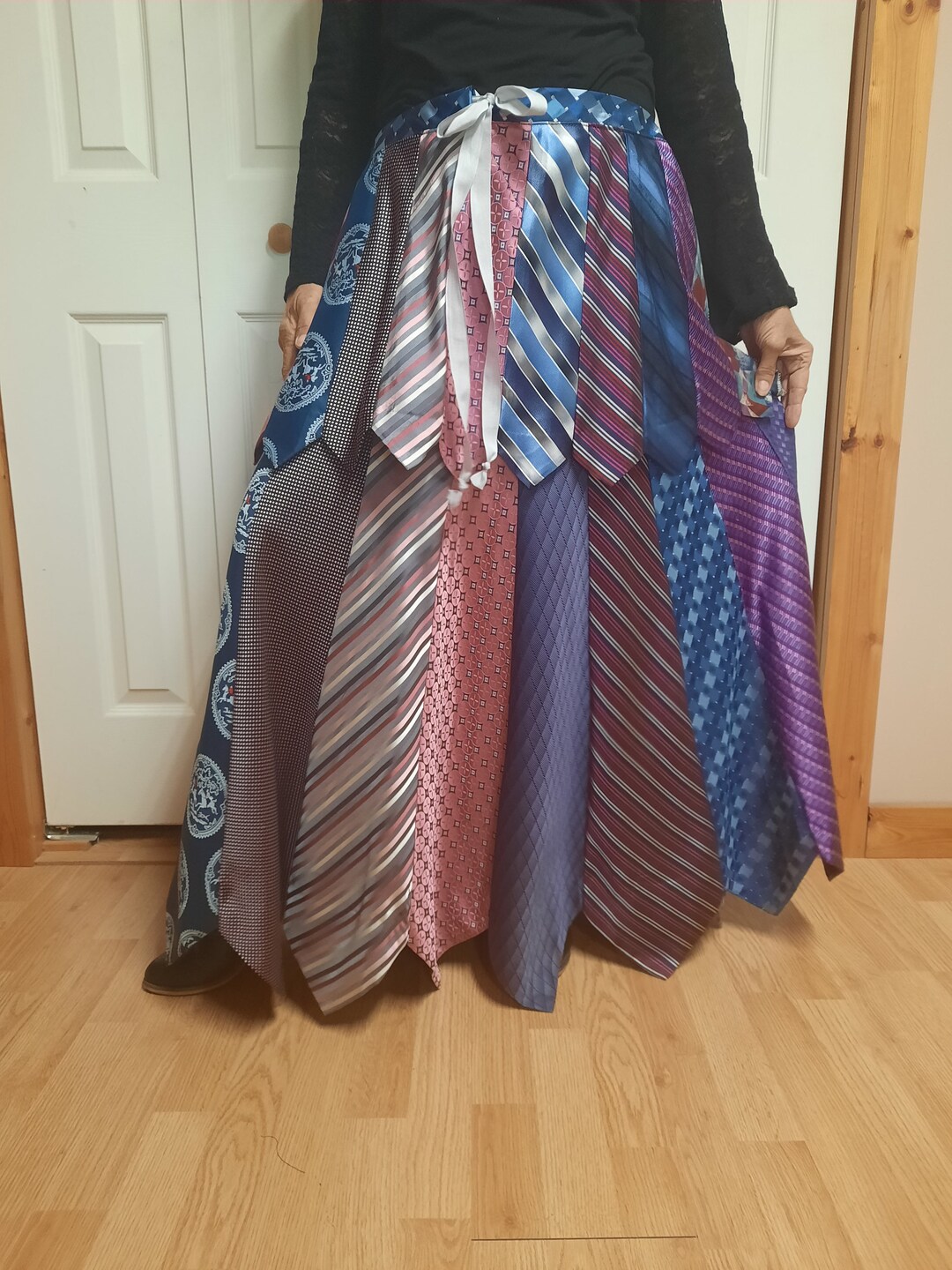 Recycled Necktie Long Skirt, Upcycled Neck Tie Skirt, Adjustable Waist ...