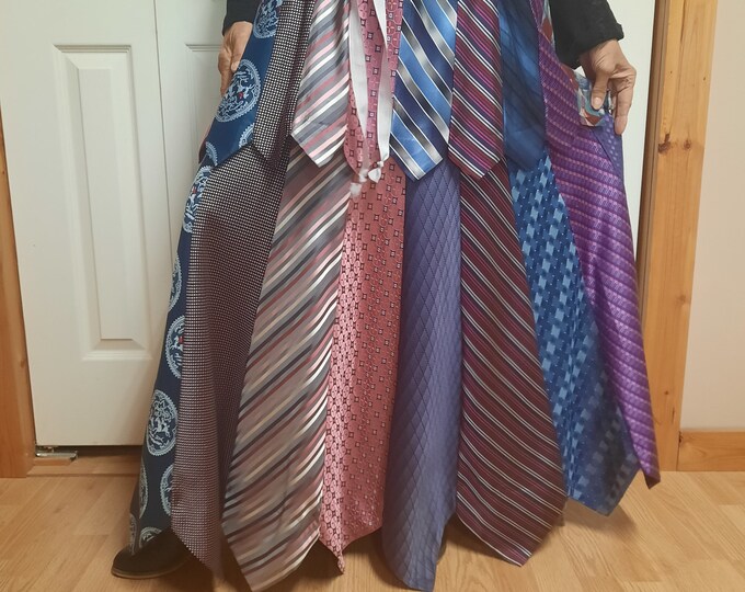 Recycled Necktie Long Skirt, Upcycled Neck Tie Skirt, Adjustable Waist ...