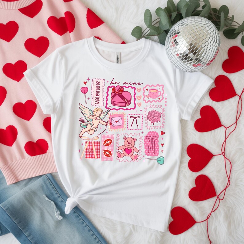 Valentine Be Mine Collage Shirt Sweatshirt Playful Heart Icons Cozy ...