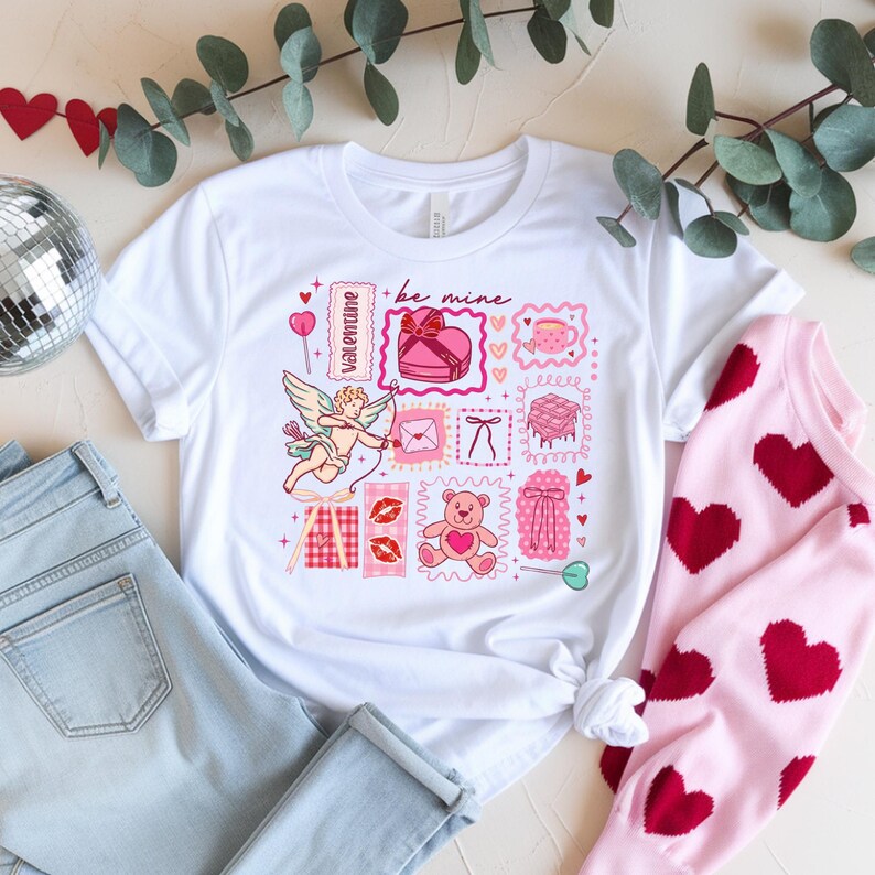 Valentine Be Mine Collage Shirt Sweatshirt Playful Heart Icons Cozy ...