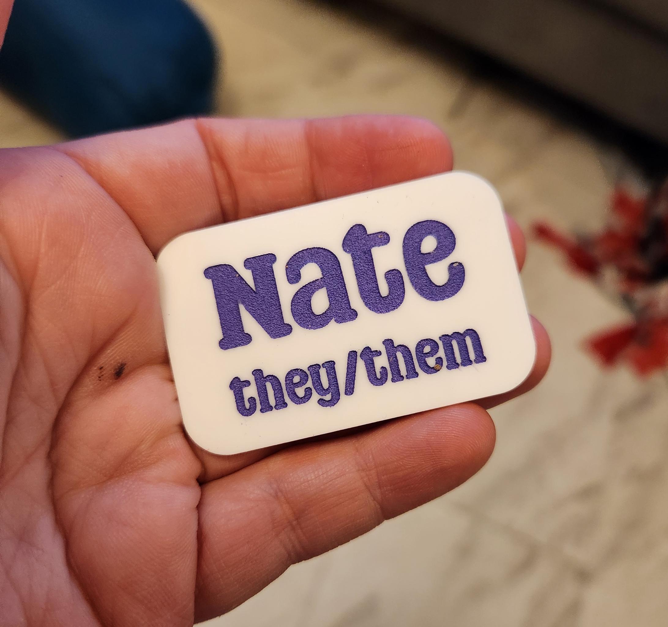 Personalized Name and Pronoun Badge - Black or White - Magnet or Pin - Etsy