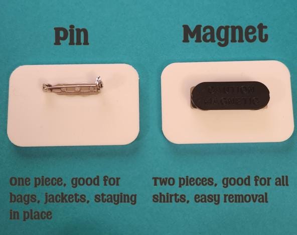 Personalized Name and Pronoun Badge - Black or White - Magnet or Pin - Etsy