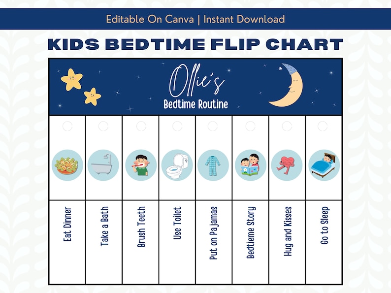 Editable Kids Bedtime Routine Flip Chart: Visual Schedule (canva ...