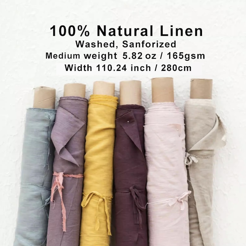 Natural Linen Fabric by the Yard, Medium Weight 5.82 Oz/165 Gsm, Width ...