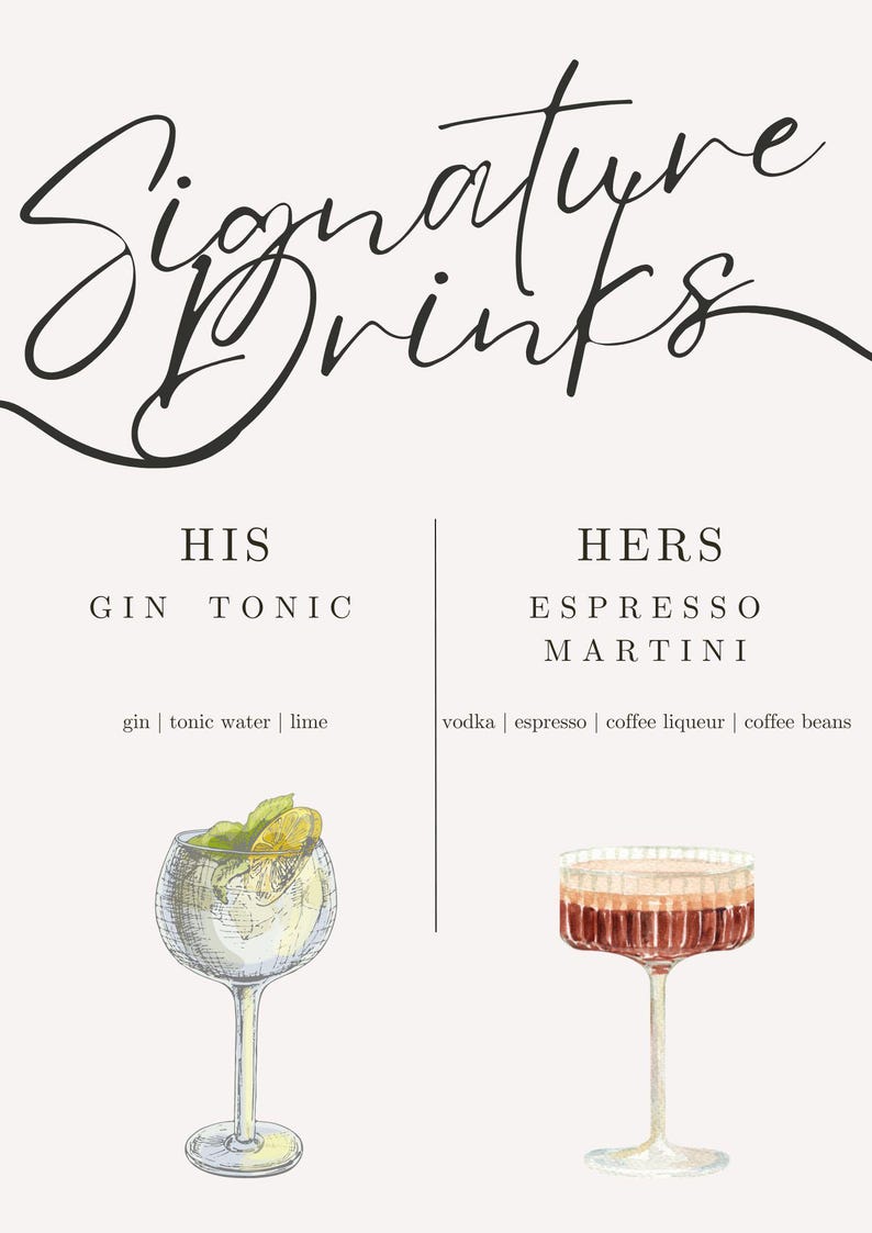 Signature Drinks Menu | Signature Cocktails | Cocktail Sign | Gin Tonic ...