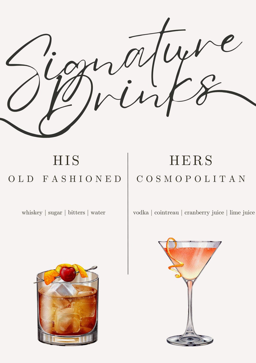 Signature Drinks Menu | Signature Cocktails | Cocktail Sign | Old ...